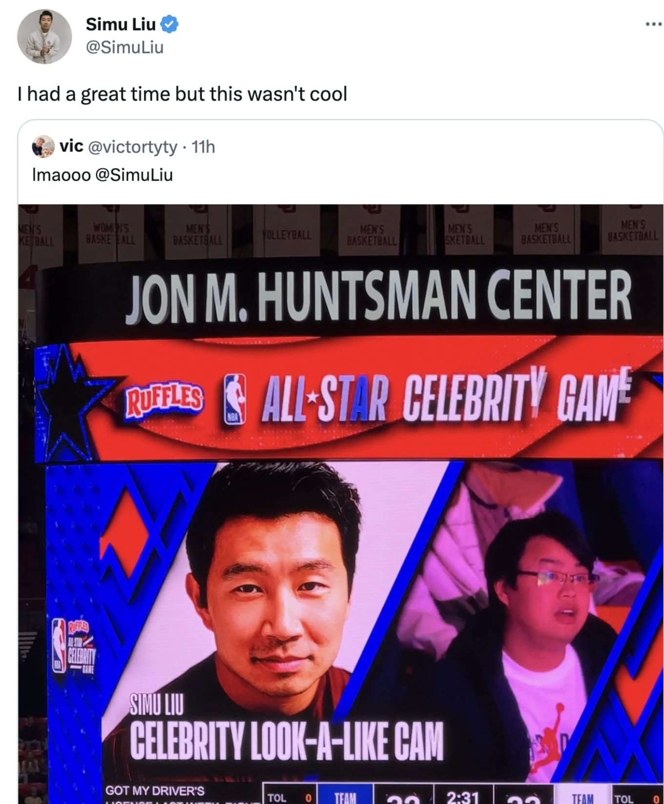 Simu Liu Responds to Look-Alike Cam at NBA All-Star Celebrity Game ...
