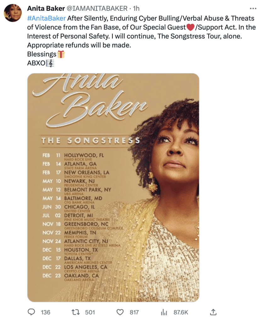 Anita Baker Announces 'Support Act' Babyface Has Been Dropped from 'The ...